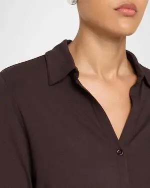 Majestic Filatures Soft Touch Button-front Shirt - Chocolate