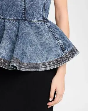 Alaïa Sleeveless Denim Peplum Top