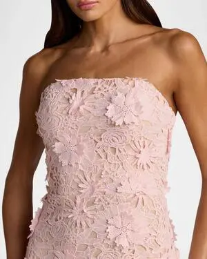 Mac Duggal Strapless Floral Lace Midi Sheath Dress