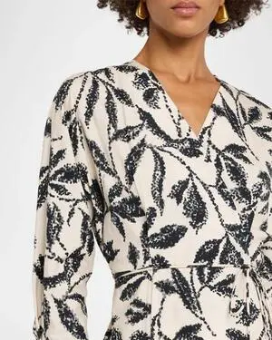 Max Mara Botanical-print Cotton Poplin Midi Wrap Dress - Beige