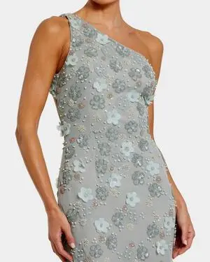 Mac Duggal Floral Appliqué One-shoulder Gown