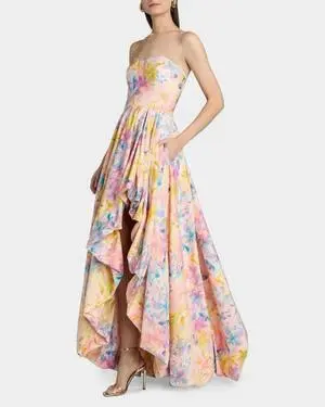 AS IT MAY Ava Floral Faille High-low Gown