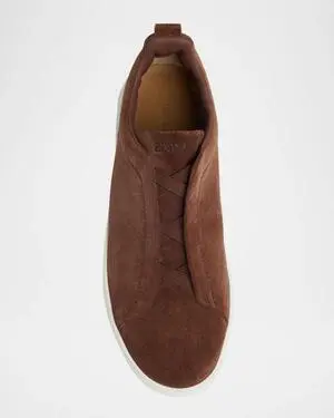 Zegna Apos;s Triple Stitch Suede Sneakers - Medium Red