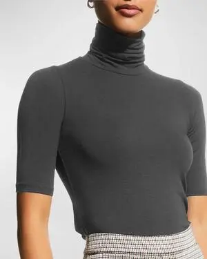 Majestic Filatures Soft Touch Half-sleeve Turtleneck