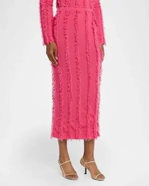 ZANKOV Evangeline Fringed Wool Midi Skirt