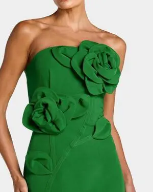 Mac Duggal Floral Embellished Crepe Strapless Maxi Dress Spring Gre