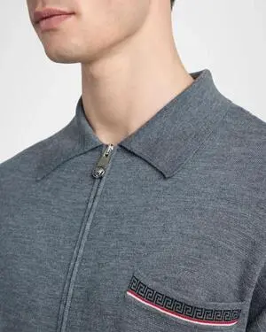 Versace Apos;s Virgin Wool Knit Zip-up Sweater - Anthracite