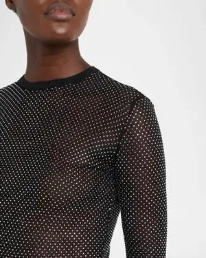Michael Kors Long-sleeve Crystal Mesh Crewneck Bodysuit
