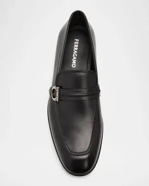 FERRAGAMO Apos;s Terence Calfskin Gancini Saddle-strap Loafers - Nero