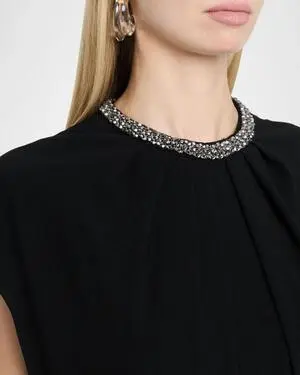 Rickie Freeman For Teri Jon Beaded Crepe A-line Midi Dress