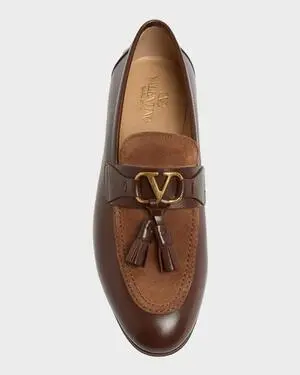 Valentino Garavani Apos;s Vaniteux Vlogo Leather & Suede Tassel Loafers - Light Coffee