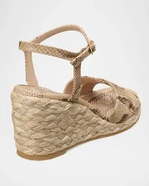 STUART WEITZMAN 65mm Dayna Snake-printed Leather Espadrille Wedge Sandals