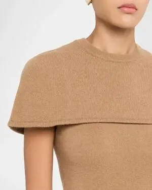 Simkhai Yuki Short-sleeve Cashmere Cape Top - Camel