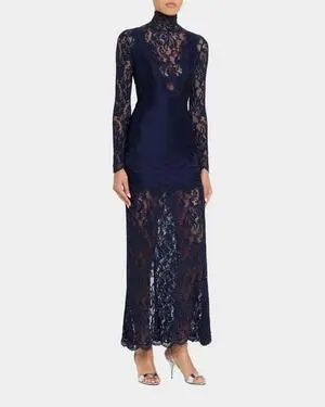 Rabanne Long-sleeve Stretch Lace Jersey Maxi Dress