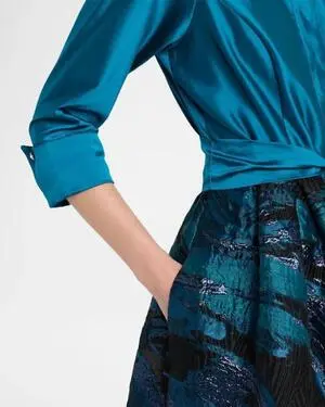 Rickie Freeman For Teri Jon Taffeta Feather-patterned Shirt Gown