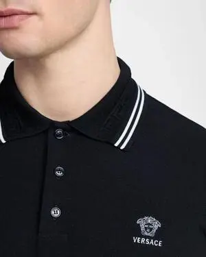 Versace Medusa-embroidered Cotton Polo Shirt - Black