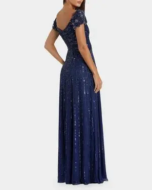 Mac Duggal Embellished Mesh Fit & Flare Gown