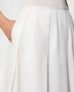Lafayette 148 New York Pleated Organic Cotton Poplin Midi Skirt - White