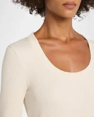Brunello Cucinelli Sparkle Rib Knit Long-sleeve Top - Latte