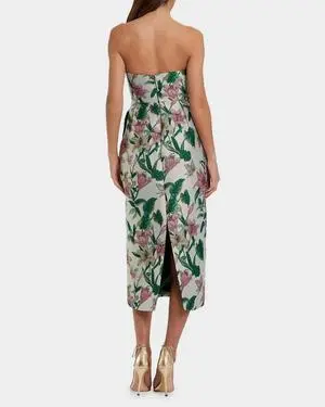 Mac Duggal Floral Brocade Strapless Midi Dress