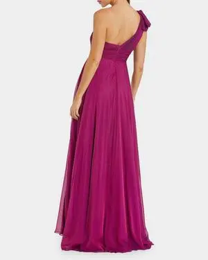 Mac Duggal Pleated One-shoulder Gown - Raspberry