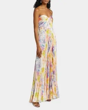 AS IT MAY Naomi Abstract Print Satin Strapless Gown