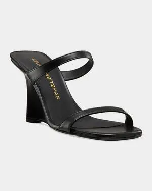 STUART WEITZMAN 85mm Vinnie Leather Wedge Sandals - Black