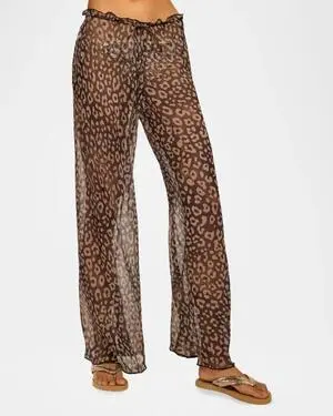 Ramy Brook Alayna Leopard Coverup Pants - Dark Leopard