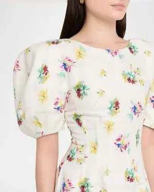 Gabriela Hearst Ranya Puff-sleeve Mia & Apos;s Flowers-print Linen Maxi Dress - Ivory Multi