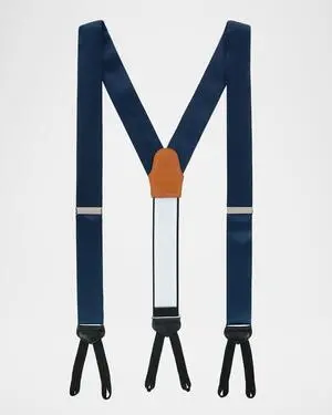 Trafalgar Apos;s Sutton Solid Silk Suspender Braces - Navy