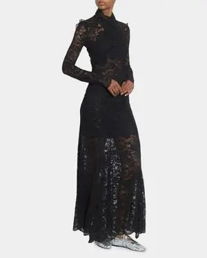 Rabanne Crisscross Mock-neck Lace Long-sleeve Top - Black
