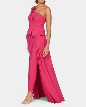 KAY UNGER Everette One-shoulder Walk-thru Jumpsuit - Raspberry
