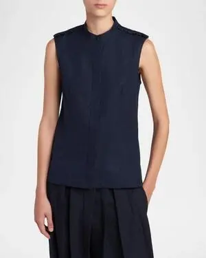 JIL SANDER Ruffle-shoulder Sleeveless Button-down Shirt
