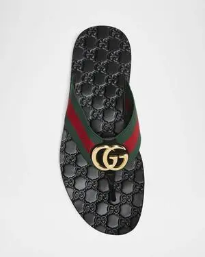 Gucci Apos;s Riviera Leather Thong Sandals - Grn Multi