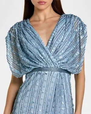 Mac Duggal Beaded Mesh Column Gown - Periwinkle
