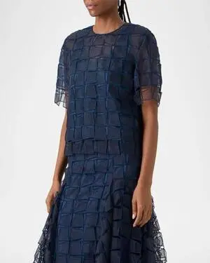 Akris Trapezoid Embroidered Organza Blouse