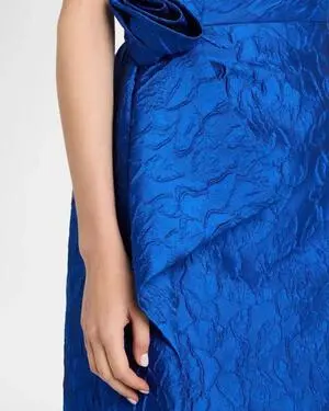 Rickie Freeman For Teri Jon Draped One-shoulder Jacquard Column Gown