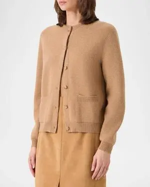 Akris Crewneck Cashmere Pique Knit Cardigan