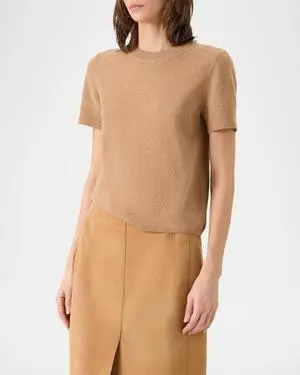Akris Cashmere Short Sleeve Knit Sweater - Camel
