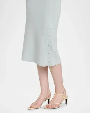 JIL SANDER Button-hem Wool Knit Midi Skirt