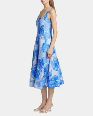 MILLY Nia Printed Stretch Cotton Poplin Midi-dress