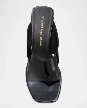 STUART WEITZMAN 50mm Vinnie Patent Leather Thong Sandals - Black