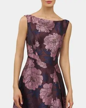 KAY UNGER Caitlin Floral Jacquard Fit & Flare Gown - Primrose Multi
