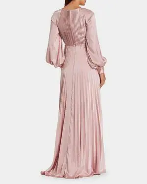 Mac Duggal Pleated A-line Satin Charmeuse Gown Blush