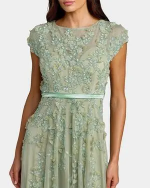 Mac Duggal Embellished Mesh A-line Cocktail Dress - Sage
