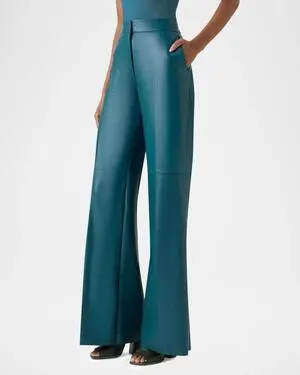 Akris Fior Nappa Leather Wide-leg Pants