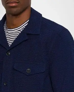 Officine Générale Apos;s Jean-baptiste Seersucker Cotton Shirt Jacket - Indigo