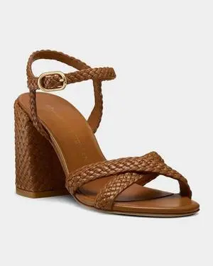 STUART WEITZMAN 85mm Alyssa Woven Leather Ankle-strap Sandals - Boho Tan