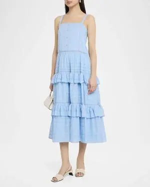 Ramy Brook Daria Embroidered Voile Midi Dress