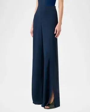 Akris Fellia Silk Georgette Flared Pants - Navy